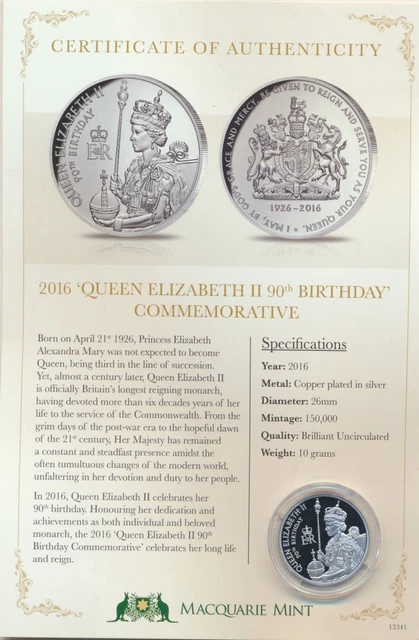 AUSTRALIA: 2016 QUEEN Elizabeth II 90th Birthday Commemorative Medal ...