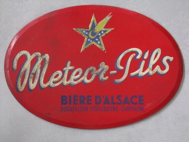 ANCIENNE TOLE PUBLICITAIRE Biere Brasserie Meteor Pils Alsace Vintage ...