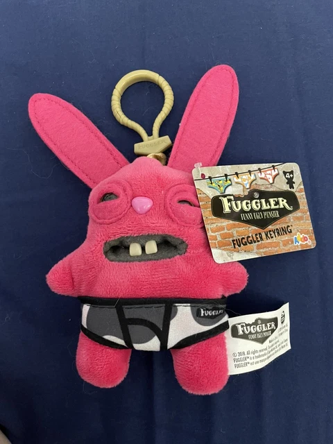 FUGGLER CLIP KEYRING Keychain Plush Funny Ugly Monster Pink Rabid ...