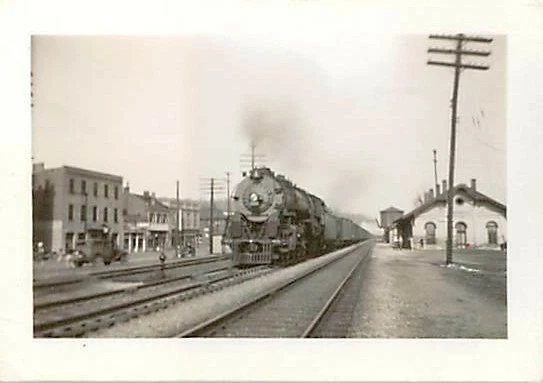 1930S STEAM ENGINE Railroad Station Town Building Men on Tracks Long ...