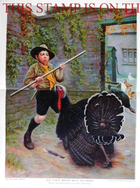 ANTIQUE 1912 BOY Scout Print 'First Brush with the Enemy' Boys Own ...