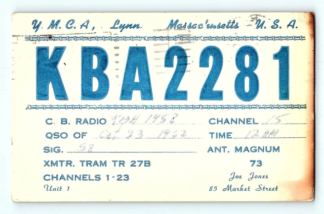 CB RADIO QSL Card 1962 KBA-2281 YMCA Lynn Massachusetts Postcard F1 $10 ...