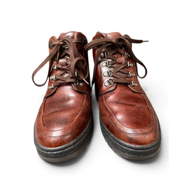 TIMBERLAND BROWN LEATHER Hiking Boots Moc Toe Lug Sole Men's 9–9.5 £66. ...