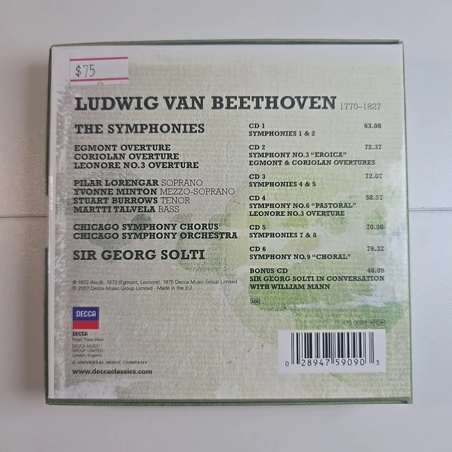 BEETHOVEN: THE SYMPHONIES. CSO. Sir Georg Solti (Decca, 1991) 6CD $75. ...