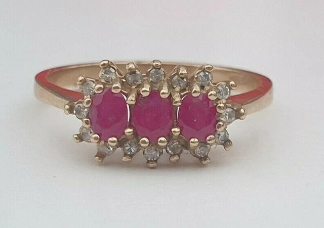 RUBY & DIAMOND 9Ct Yellow Gold Claw Set Engagement Cluster Ring 375 £ ...