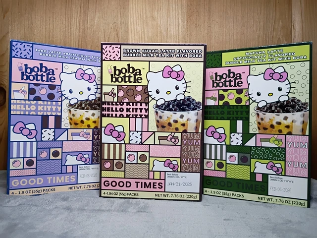 HELLO KITTY X Boba Bottle Instant Bubble Milk Tea Kit 3 Flavor Sampler ...