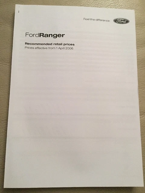 FORD RANGER CAR Price List - April 2006 - excellent condition £5.99 ...