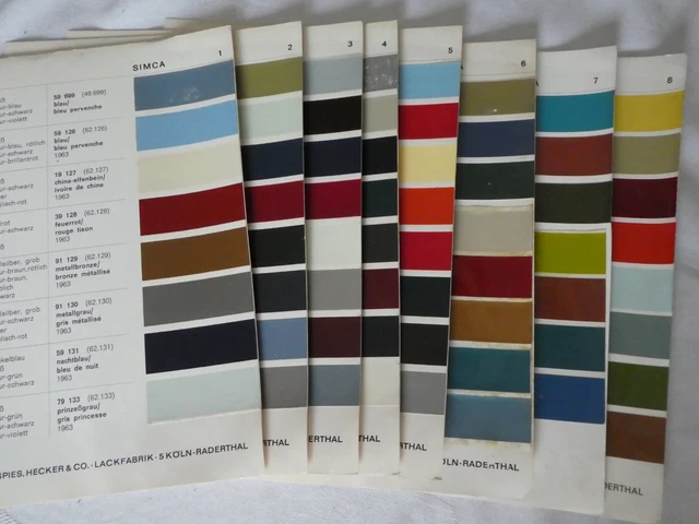 SIMCA FARBTABELLE FARBKARTE 1963 - 1973 Farbmuster Lackmuster SPIES Lacktabelle EUR 18,00 ...