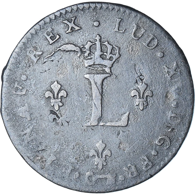 MONNAIE, FRANCE, LOUIS XV, Double Sol, 1740, Reims, TB+, Billon ...