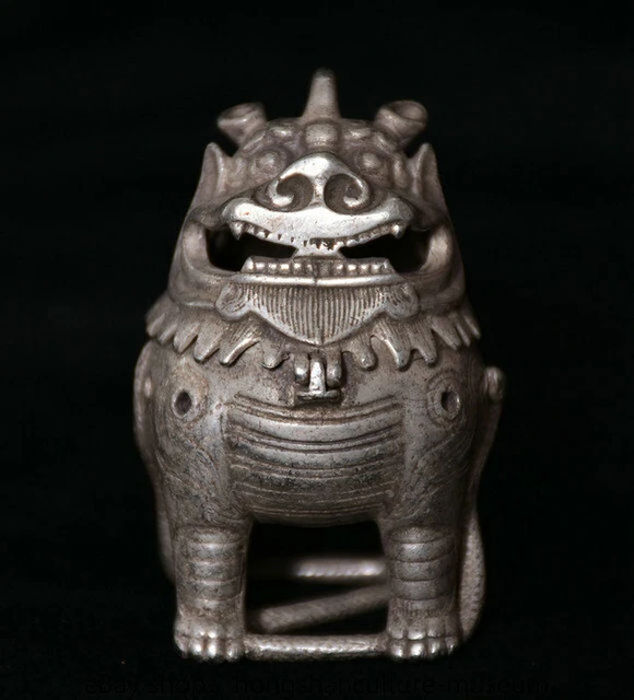 2.2& OLD CHINA silver dynasty palace FooFu animal Lion incense burner ...