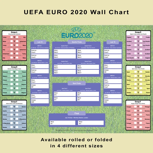 EURO 2020 PLANNER poster wall chart - from Group stage to finals at ...