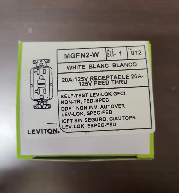 LEVITON MGFN2-W 20A 125V Feed Thru Self Test GFCI Receptacle White $20. ...