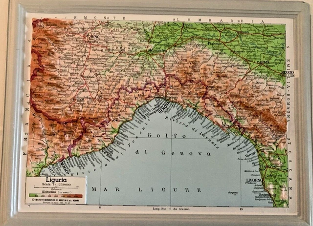 CARTINA GEOGRAFICA TRIDIMENSIONALE Della Liguria 1966 Scala 1:1250000 ...