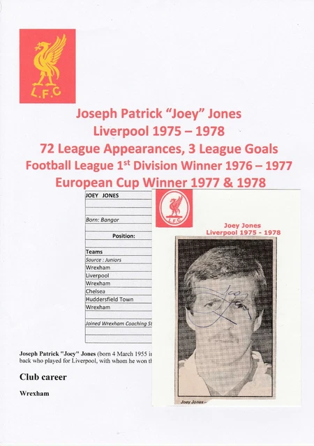 JOEY JONES LIVERPOOL 1975-1978 Rivista Originale Firmata A Mano Taglio ...