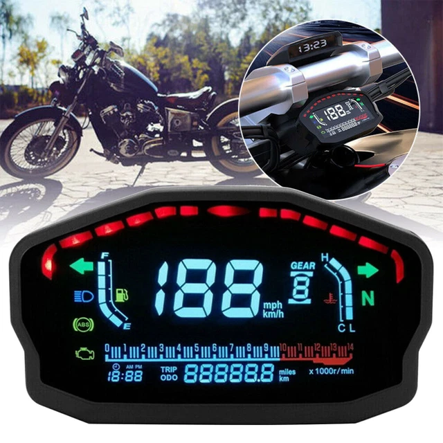 LCD DIGITAL UNIVERSAL MOTORCYCLE ODOMETER SPEEDOMETER TACHOMETER KM/H ...