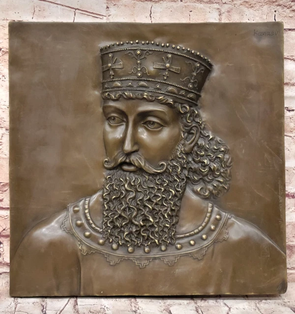 BRONZO CYRUS THE Great Persiano King Scultura Marmo Base Statua Art ...