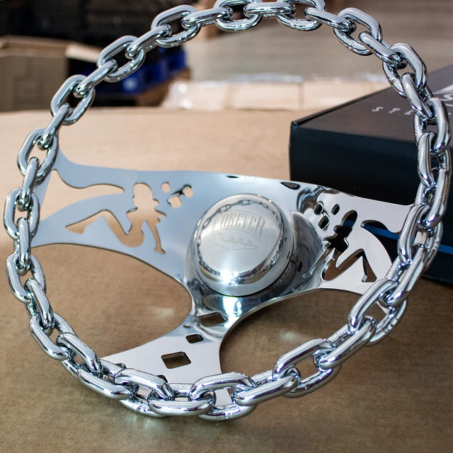 11& CHROME CHAIN Steering Wheel with Lady Cutouts and Horn for Chevy ...