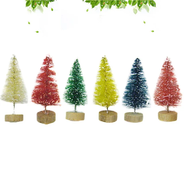 LOT DE 24 mini sapins de Noël avec base en bois collante, petits arbres ...