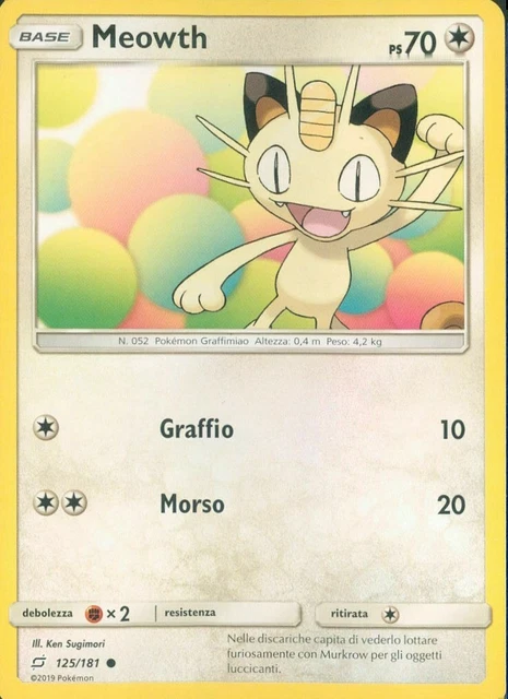 CARD POKEMON 2019 -Gioco Di Squadra 125/181 Meowth -Mint,New,Edicola ...