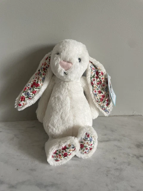 JELLYCAT SMALL CREAM White Blossom Floral Ears Bunny Rabbit Brand New ...