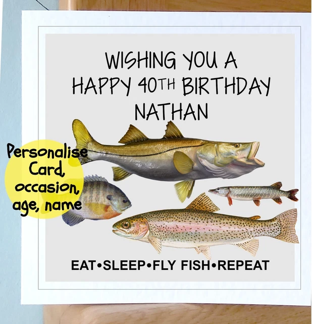 FLY FISHING FUNNY Birthday greeting Card personalised FISH DAD SON ...