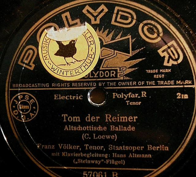 FRANZ VÖLKER &DIE Uhr / Tom der Reimer - Carl Loewe" Polydor 1936 78rpm ...