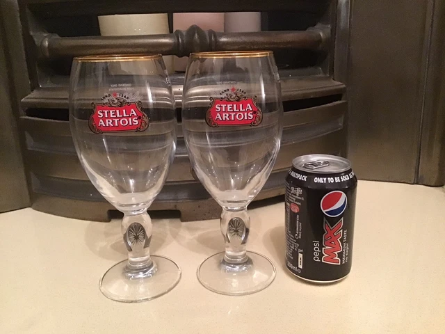 2 X STELLA Artois PINT Chalice Stemmed Gold Rim Beer Glasses. VGC EUR 7 ...