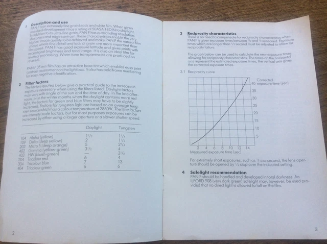 VINTAGE 1970S ILFORD Instruction Manual Booklet Technical Information ...