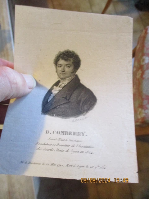 ANCIENNE GRAVURE COMBERRY Fondateur Institution Sourd Muet St Etienne ...