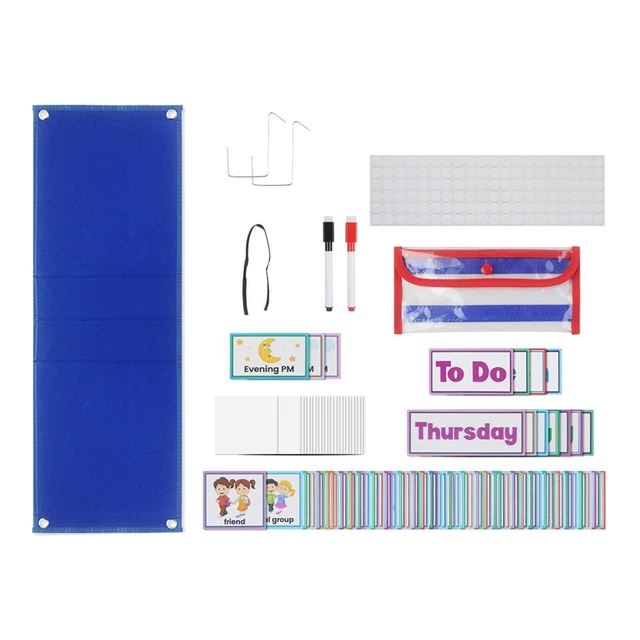 DAILY SCHEDULE BOARD Foldable Sturdy Routine Pocket Chart Planner Kids ...