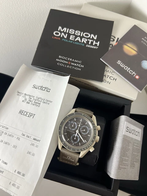 OMEGA X SWATCH moonswatch Mission To Earth-Desert- SO33T103-receipt - Warranty £99.00 - PicClick UK