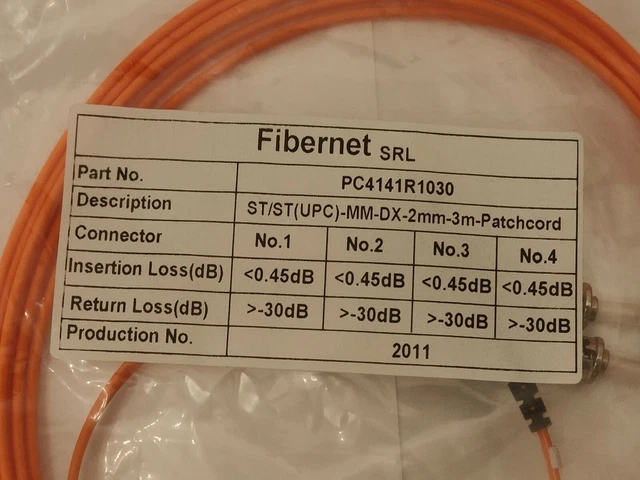 LOTTO 7 PEZZI Pc4141R1030 St/St(Upc)-Mm-Dx-2 Mm-3M Fibernet Patchcord Cavo EUR 225,00 - PicClick IT