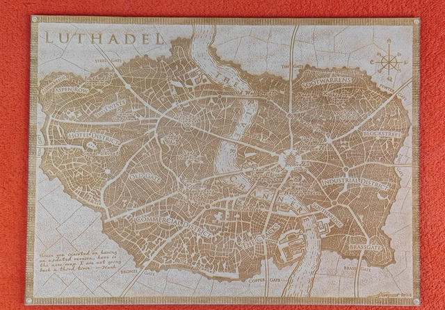 LASER ENGRAVED MAP of Luthadel inspired by Mistborn from B. Sanderson £ ...