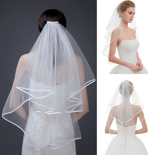 HOCHZEIT SCHLEIER Elegant Brautschleier Hochzeit Spitze 2-lagig Weiß ...