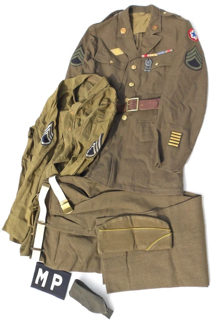 EXC NAMED ORIG 9-Pc Us Ww2 Mp S/Sgt Uniform Group: Tunic Pants Shirt ...