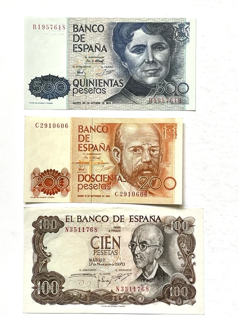 3 X SPANISH Bank Notes Peseta 500p-1979,200p-1980,100p-1970 Ex Con ...