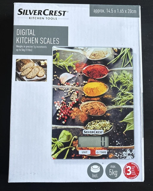 SILVERCREST DIGITAL KITCHEN SCALES Colourful Design Max 5kg Battery ...