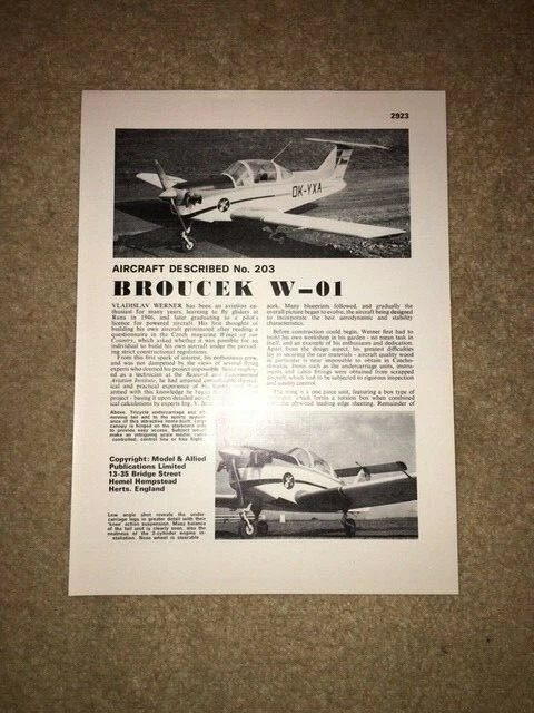 DISEGNO IN SCALA aeromodor n. 2923 Broucek W-01 scala 1/48 e 1/16 EUR 8 ...