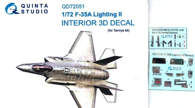 QUINTA STUDIOS 1/72 F-35A LIGHTNING II 3D DECAL COLORED INTERIOR SET ...