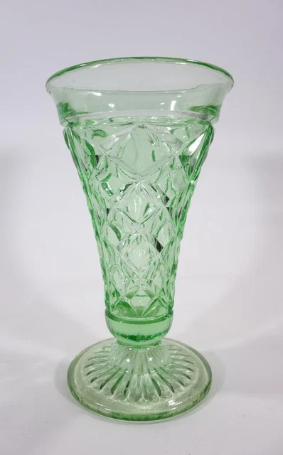 ART DECO GREEN Depression Glass Crown Crystal Vase Large Diamond ...