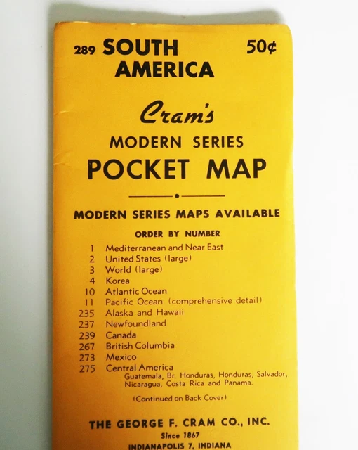 VINTAGE 1950'S CRAM'S Modern Series Pocket Map South America 289 £9.35 ...
