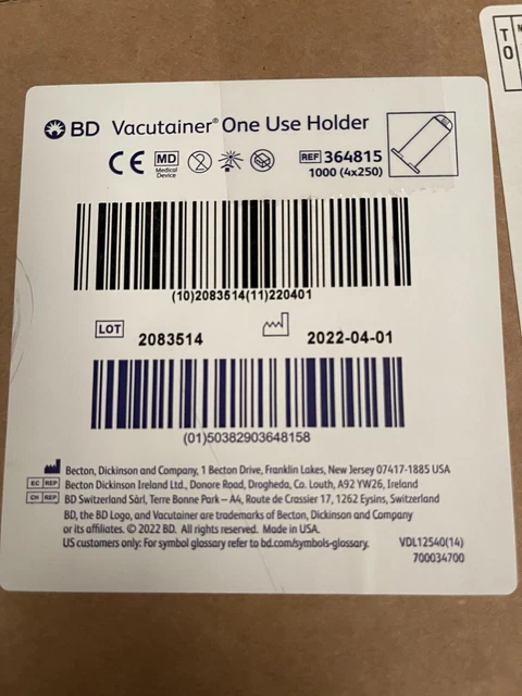 BD VACUTAINER 364815 à usage unique 1000 EUR 110,64 - PicClick FR