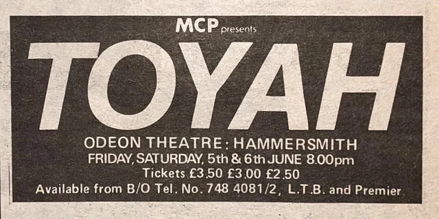 TOYAH - VINTAGE GIG ADVERT - HAMMERSMITH ODEON - 5th and 6th JUNE 1982 ...