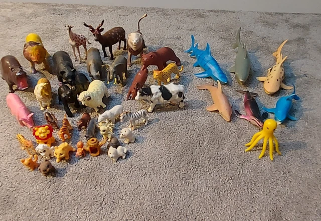 PLASTIC TOY ANIMAL Bundle x 43 Inc Farm, Land & Sea Animals And Small ...