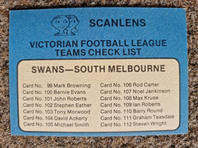 SCANLENS VFL 1981 Footy Card South Melbourne Checklist Logo Pen ...