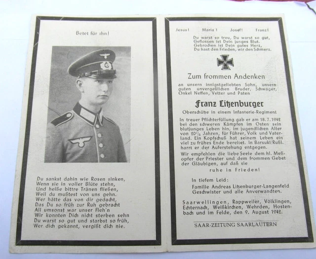 WWII DEATH CARD German WW2 fallen soldiers #49 £3.95 - PicClick UK