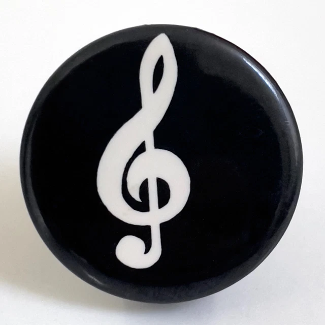 VINTAGE EARLY 1980S Musical Note pinback 1.25" button B&W pin badge for ...