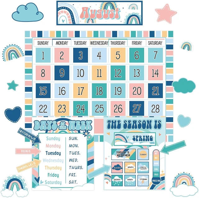 BOHO RAINBOW CALENDAR Bulletin Board Set for Classroom Decoration Boho ...