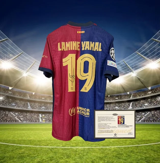 SIGNED LAMINE YAMAL Barcelona Football/Soccer Jersey *Printed signature ...