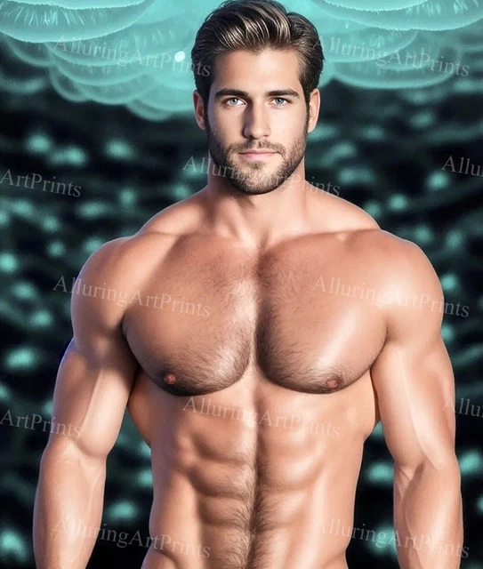 Male Model Print Muscular Handsome Beefcake Shirtless Hunk Hot Man